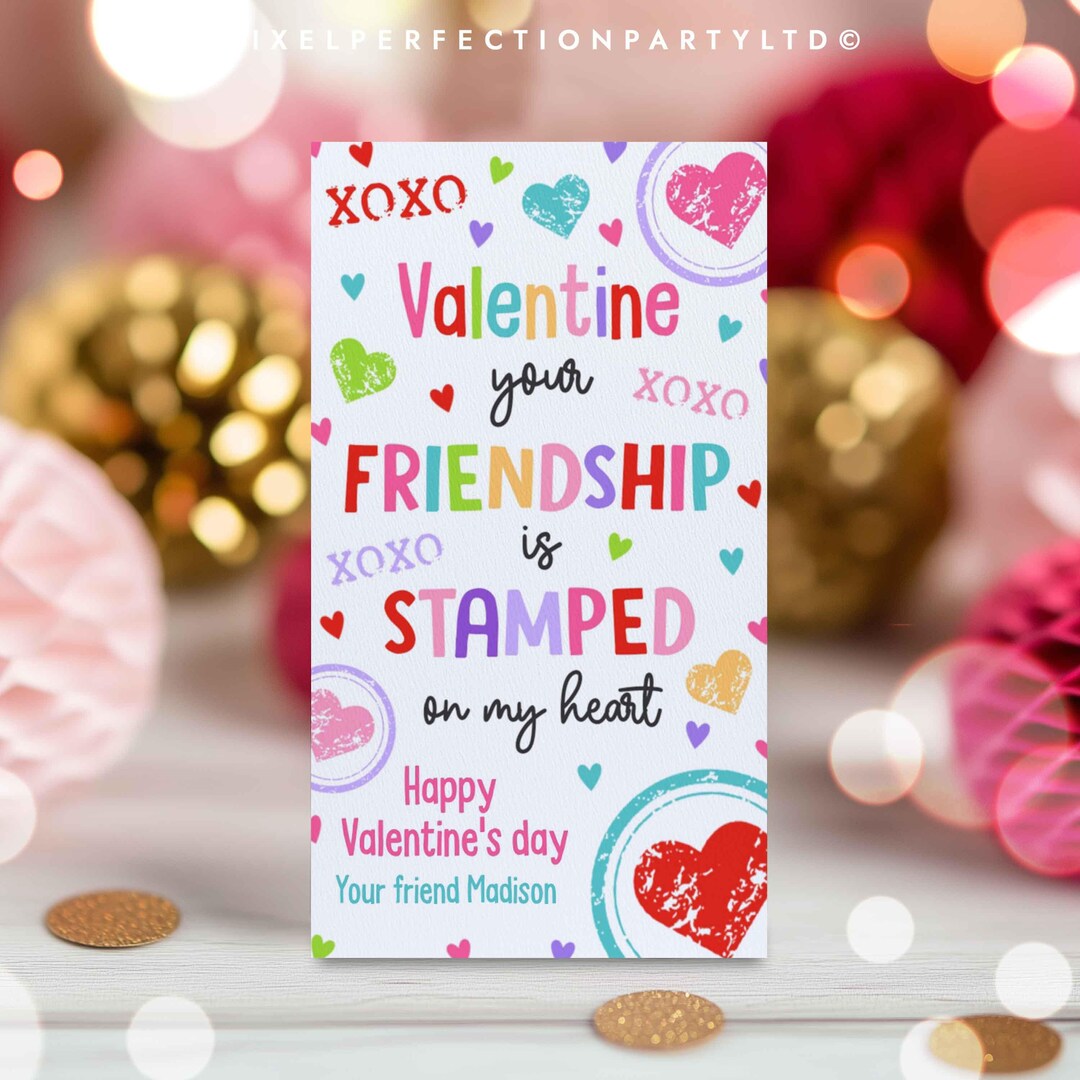 Editable Valentines Stamp Gift Tags Ink Stamper Valentine Friendship ...