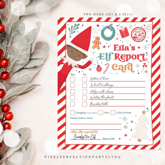 Editable Elf Report Card Elf Santa Naughty Or Nice Report Elf Visit ...