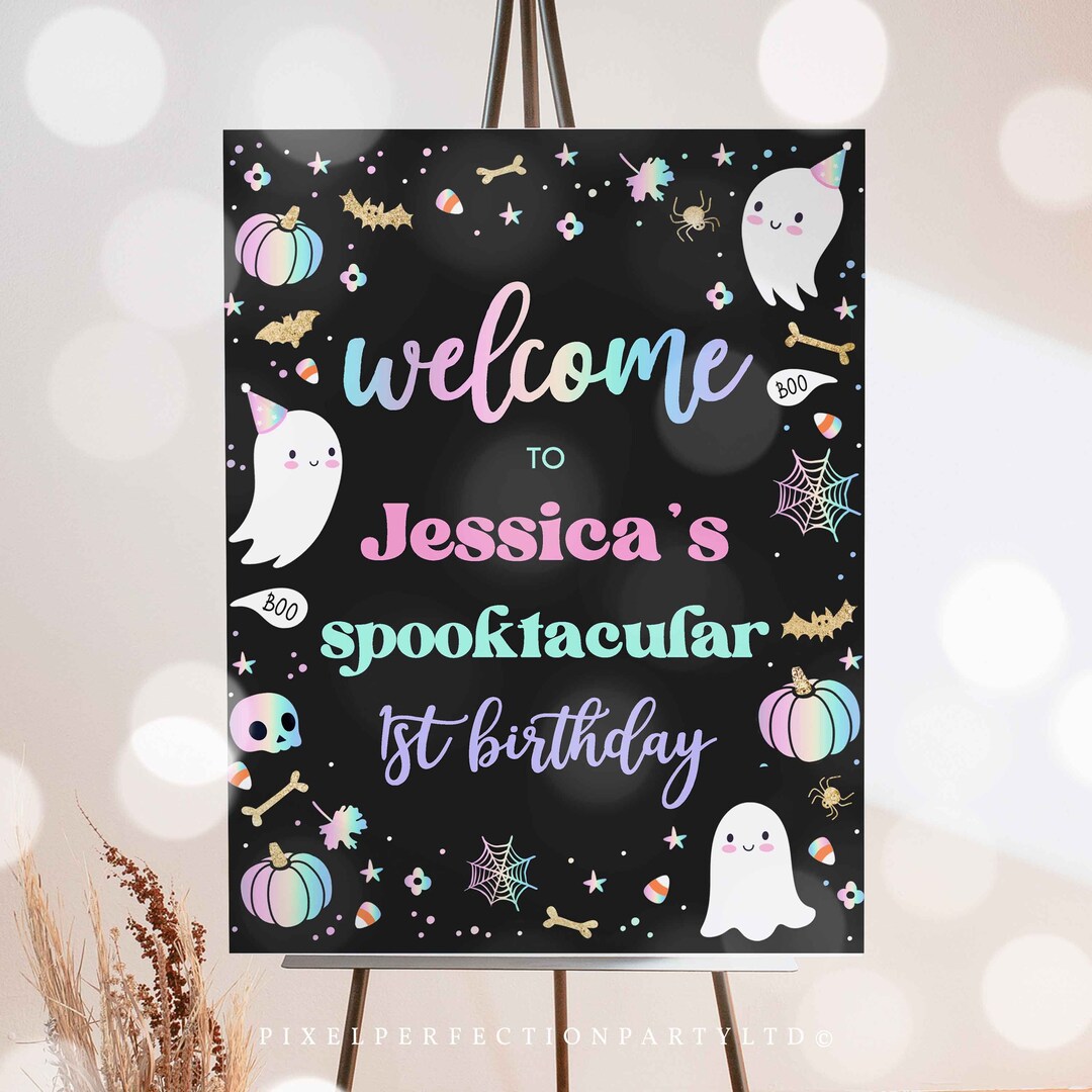 Editable Pastel Halloween Ghost Welcome Sign Pink Ghost Spooky Party ...