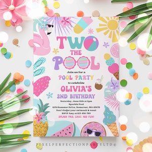 Editable Two the Pool 2nd Birthday Pool Party Invitation Tropical ...