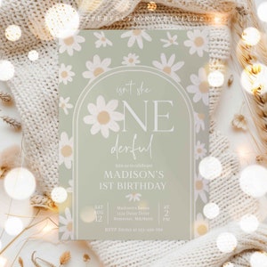 Editable Isn't She Onederful Daisy 1st Birthday Party Invitation Boho ...