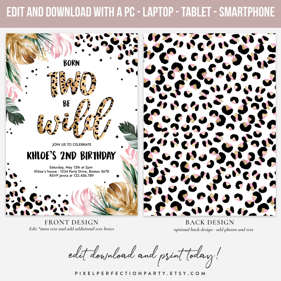 Editable Born to Be Wild Leopard Print Jungle Birthday Party - Etsy