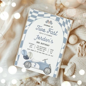 Editable Growing up Two Fast Birthday Invitation Vintage Race Car Two ...