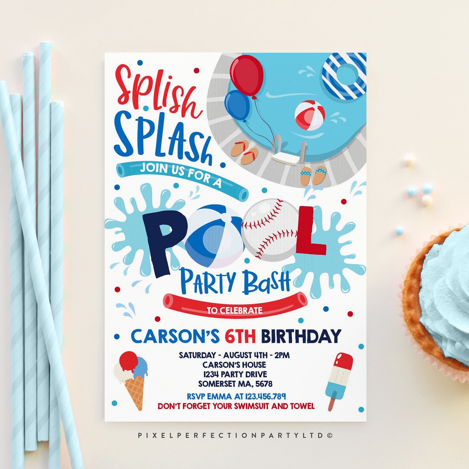 Editable Baseball Pool Party Invitation Sports Summer Pool - Etsy