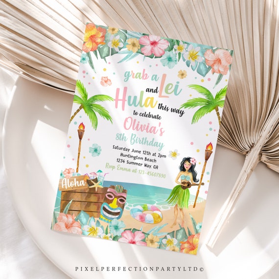 Editable Hawaiian Luau Birthday Invitation Tropical Luau Pool Party ...