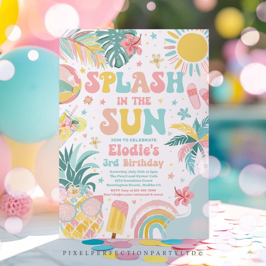 Editable Splash in the Sun Birthday Party Invitation Tropical Summer ...