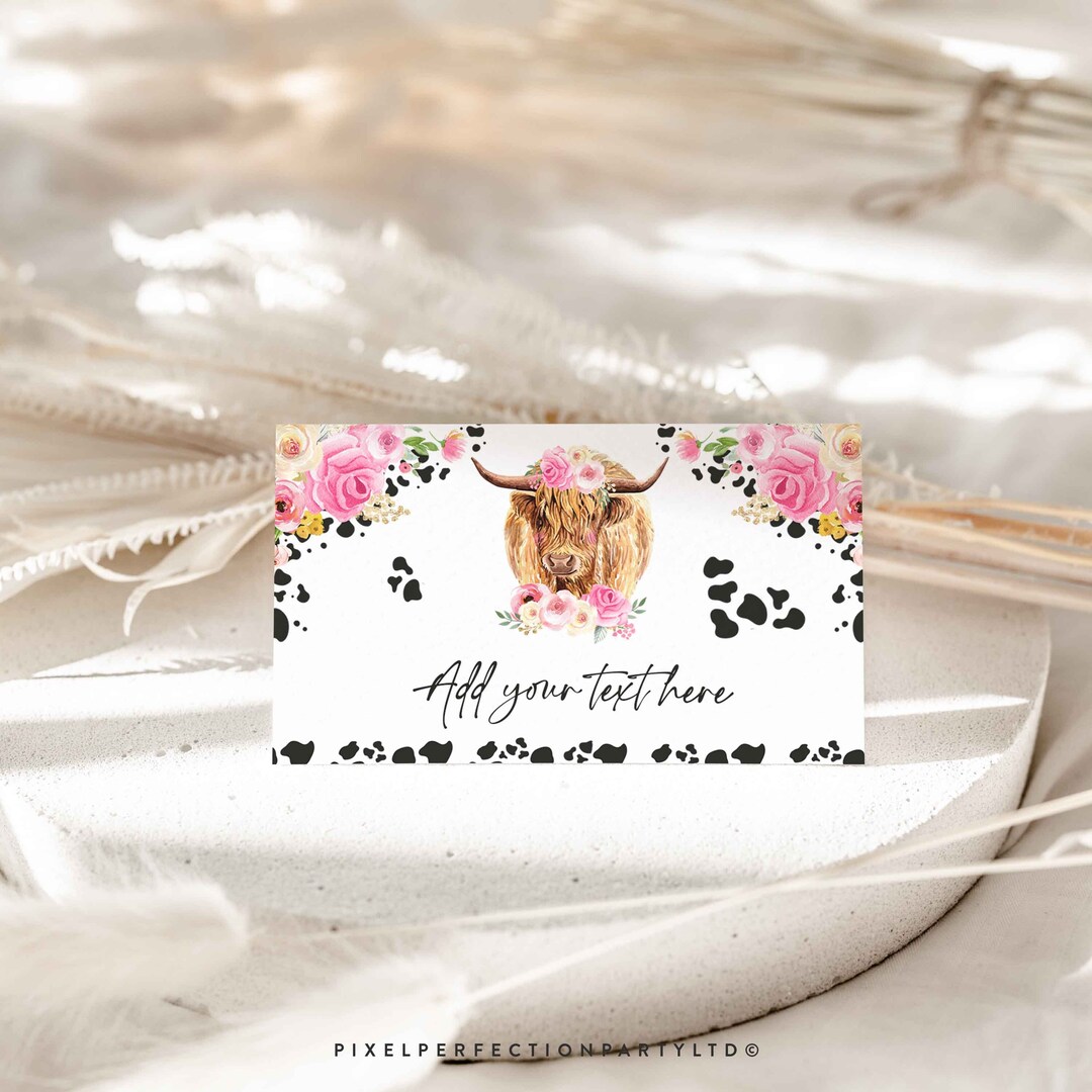 Editable Cow Birthday Party Folded Food Labels Pink Highland Cow Holy ...