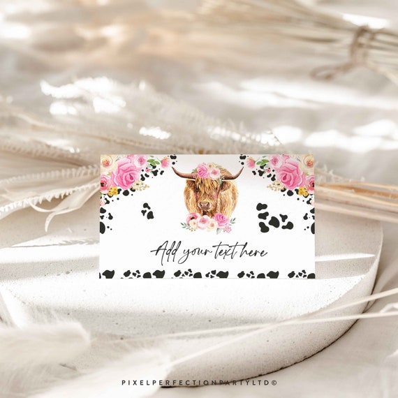 Editable Cow Birthday Party Folded Food Labels Pink Highland Cow Holy ...