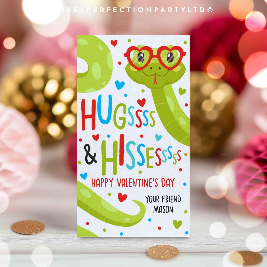 Editable Valentines Snake Gift Tag Hugs and Hisses Snake Valentine Gift ...