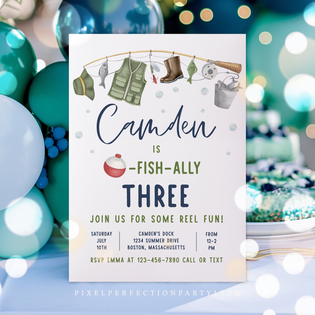 Editable Fishing Birthday Party Invitation O-fish-ally Any Age Birthday ...