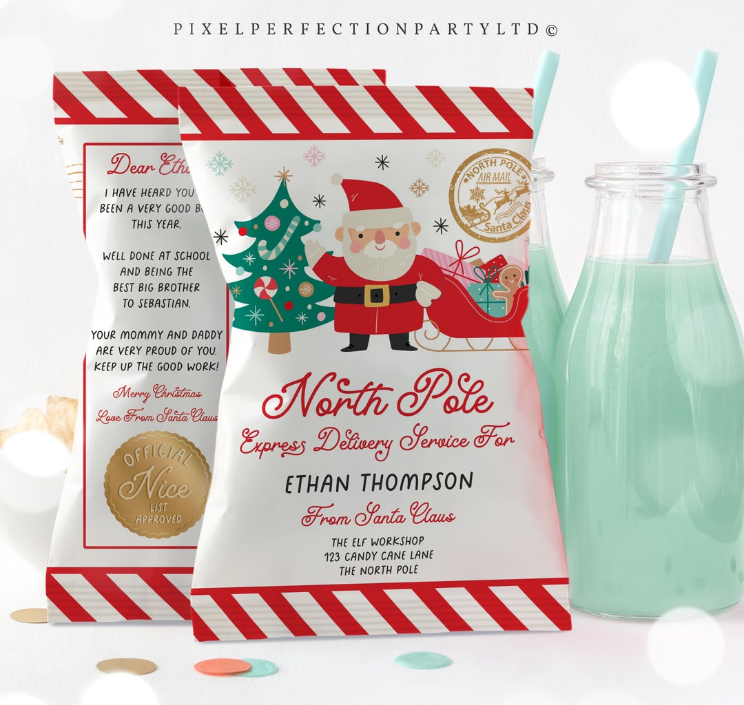 EDITABLE Personalized Chip Bag Wrapper From Santa Claus Gift From Santa ...