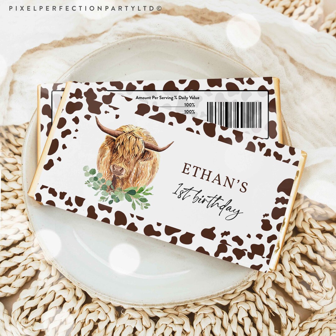 Editable Cow Birthday Party Candy Bar Label Highland Cow Holy Cow Farm ...