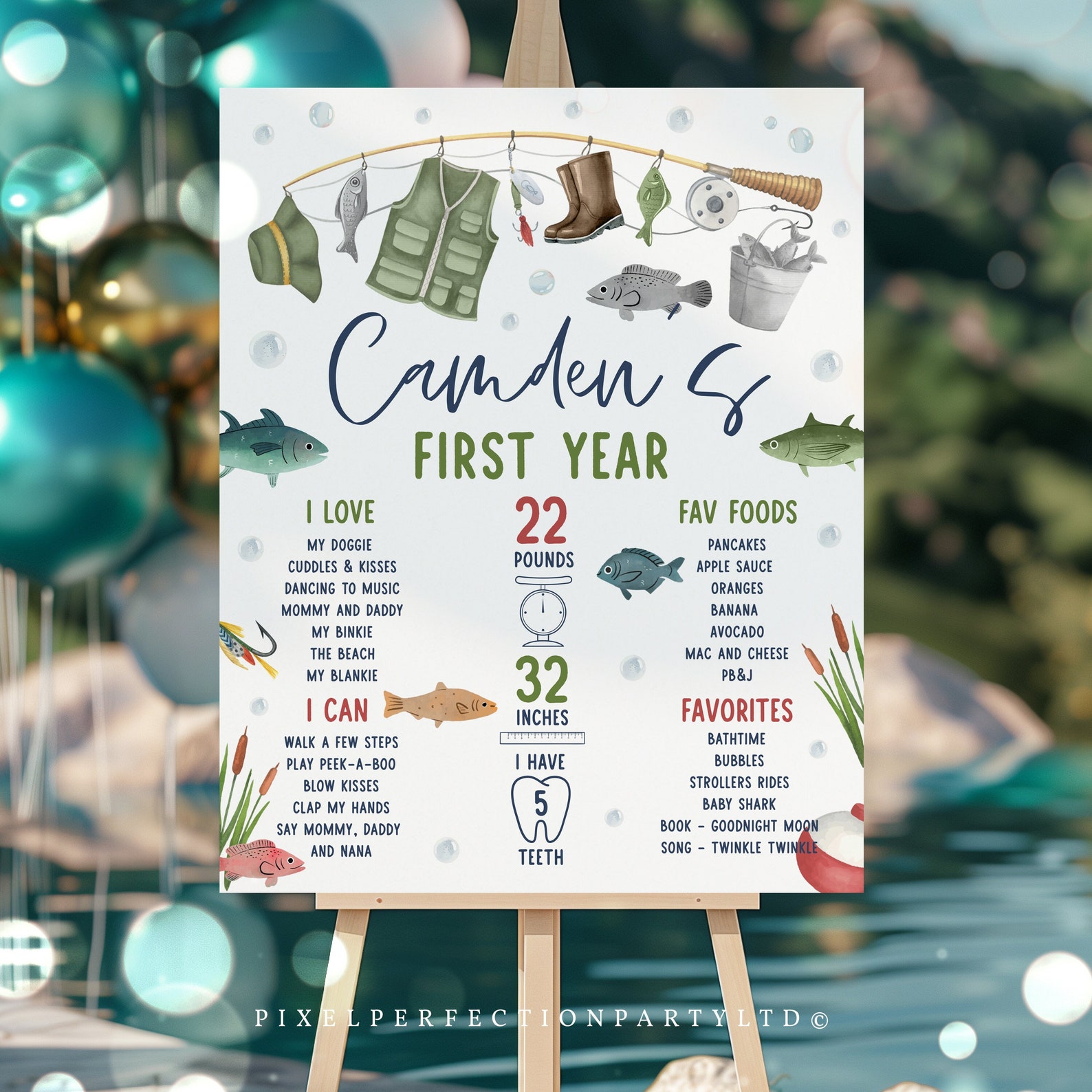 Editable Fishing 1st Birthday Milestone Poster O-fish-ally One Fishing ...