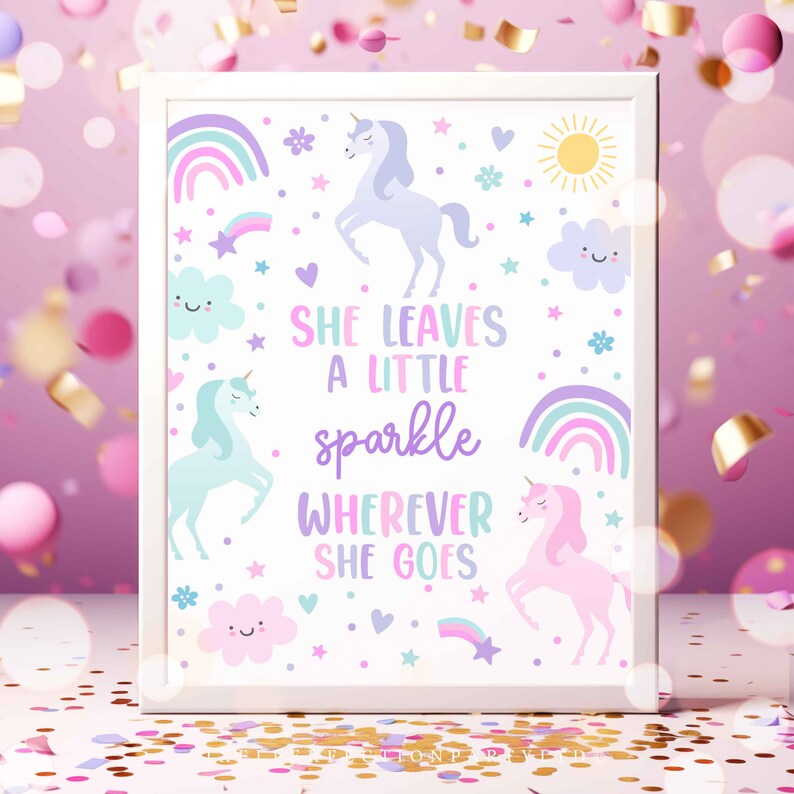 Unicorn Birthday She Leaves A Sparkle Sign Magical Pastel Rainbow ...
