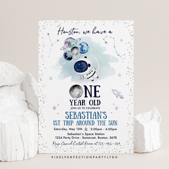 Editable Space 1st Birthday Invitation Houston We Have A One Year Old ...