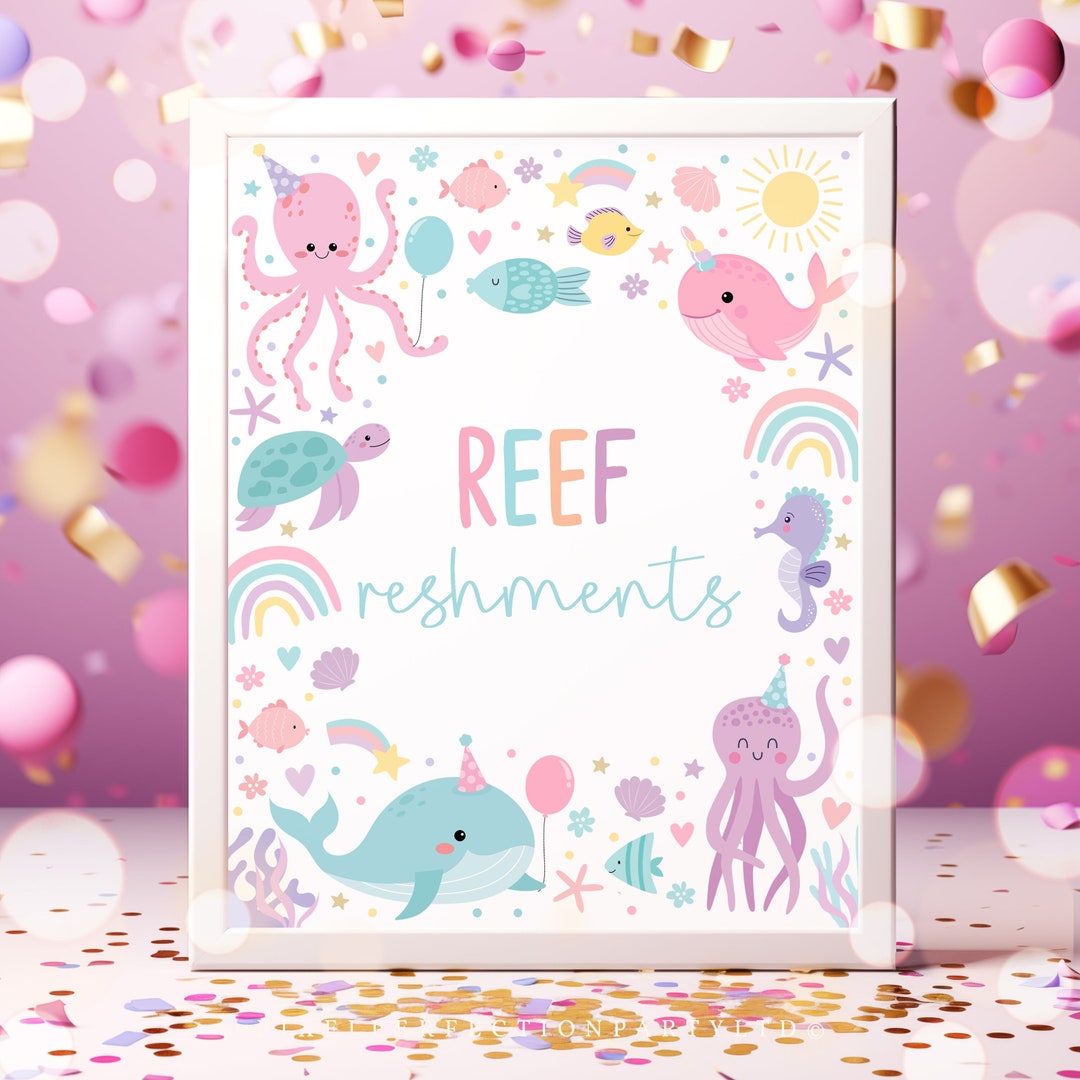 Under the Sea Birthday Party Reef-reshments Sign Cute Sea Creatures ...