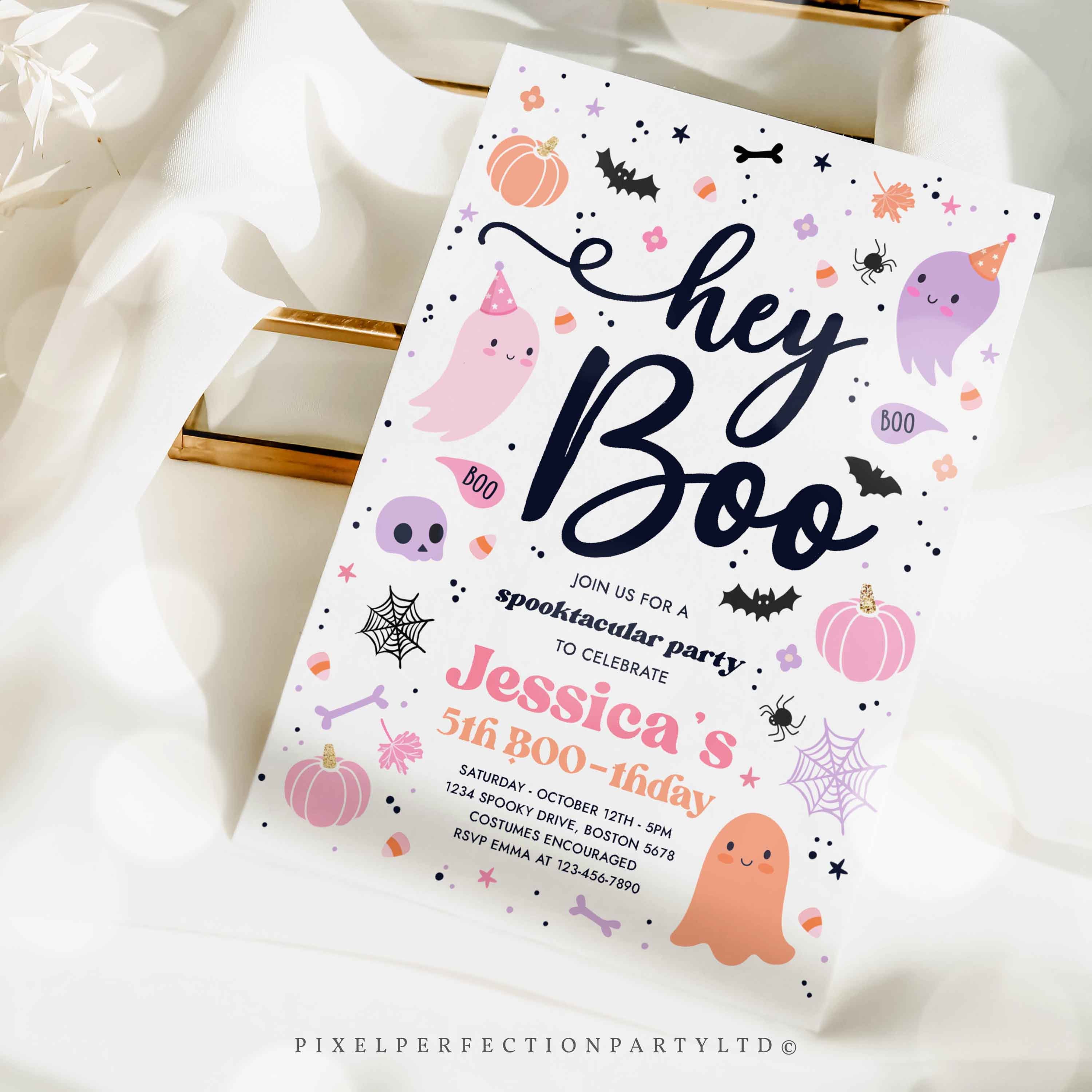 Editable Halloween Pink Ghost Birthday Invitation Hey Boo - Etsy