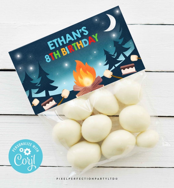 EDITABLE S'mores Birthday Treat Bag Toppers Bonfire S'mores Party Favor ...