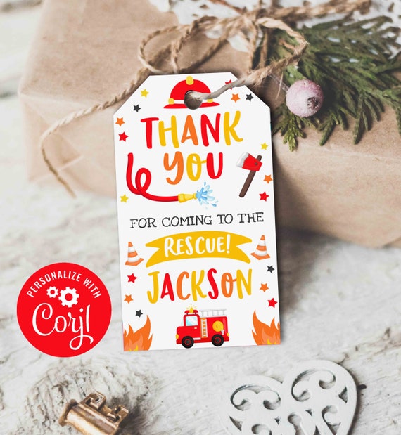 Firetruck Favor Tag Firetruck Birthday Gift Tag Firefighter Fire ...