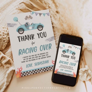 Editable Two Fast Birthday Thank You Card Blue Race Car Thank You Cards ...