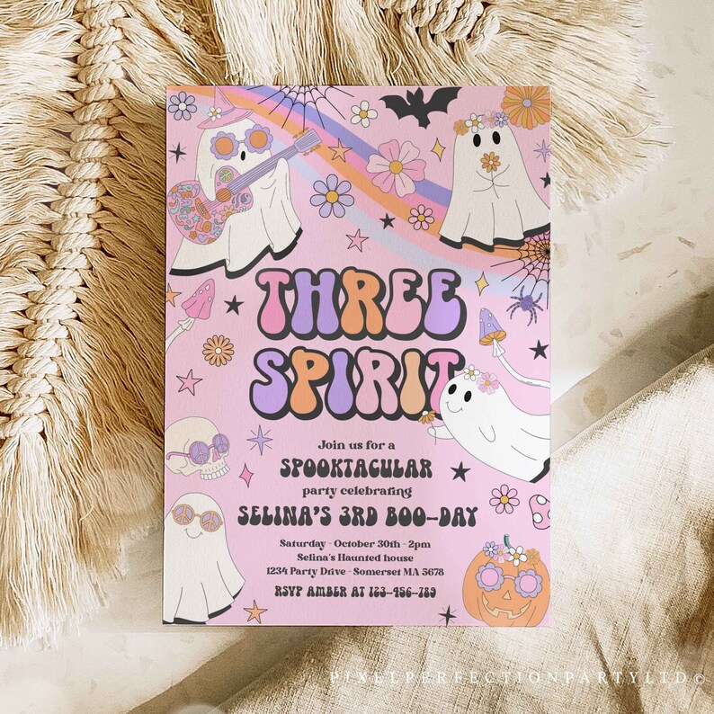 Editable Three Spirit Halloween Ghost 3rd Birthday Invitation - Etsy
