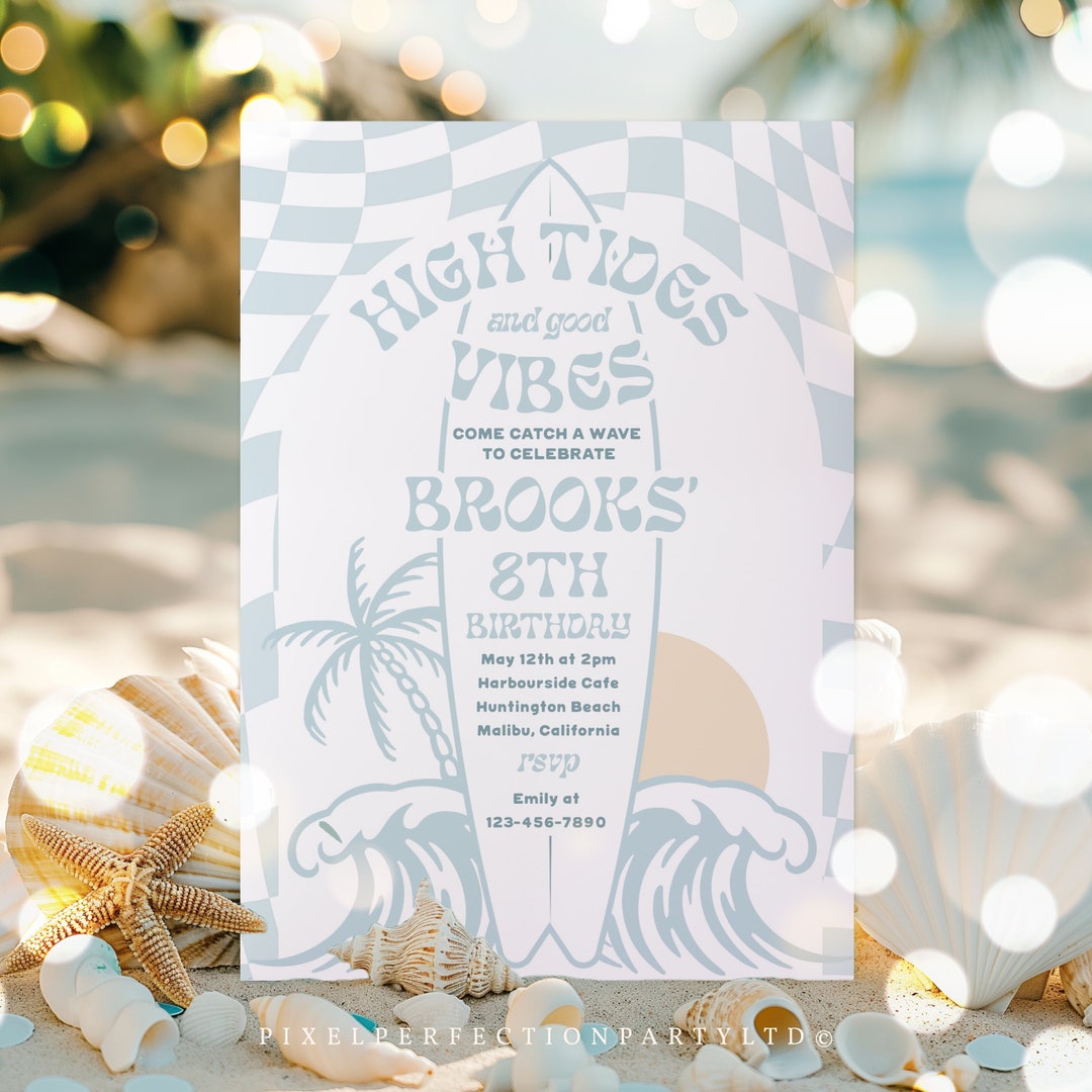 Editable Surf Birthday Party Invitation High Tides and Good Vibes ...