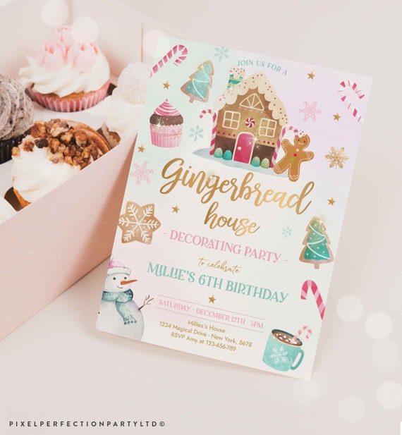 Editable Gingerbread House Decorating Birthday Party Cookie Decorating ...