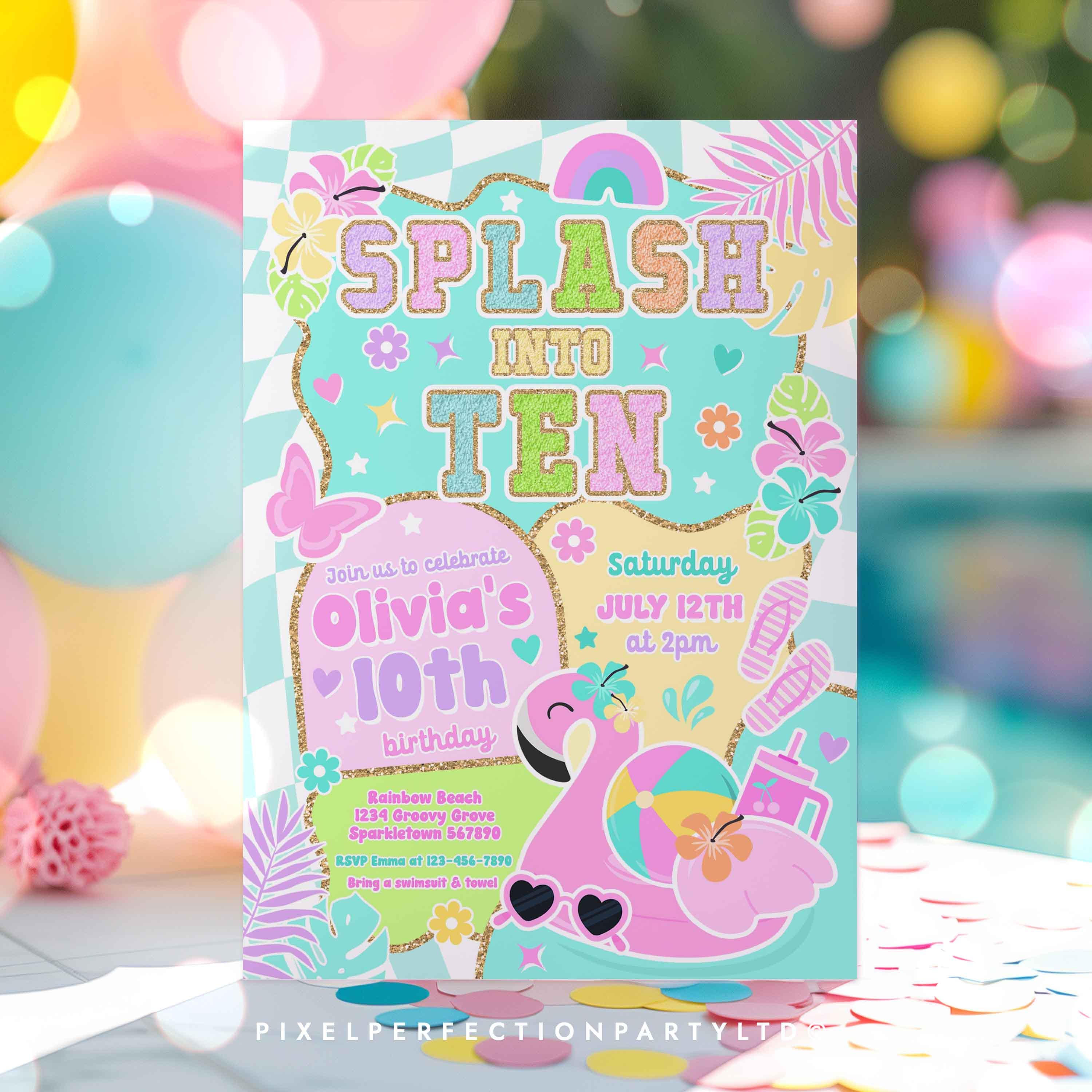 Editable Preppy 10th Birthday Pool Party Invitation Varsity Girl ...