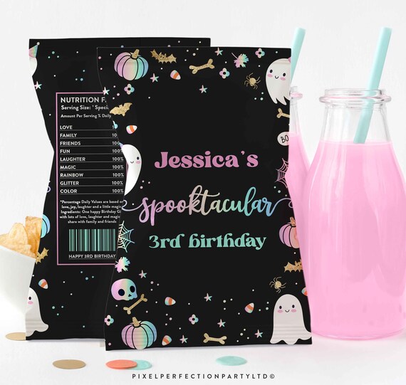 Editable Pastel Halloween Chip Bag Favors Pink Ghost Spooky Chip ...