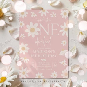 Editable Isn't She Onederful Daisy 1st Birthday Party Invitation Boho ...