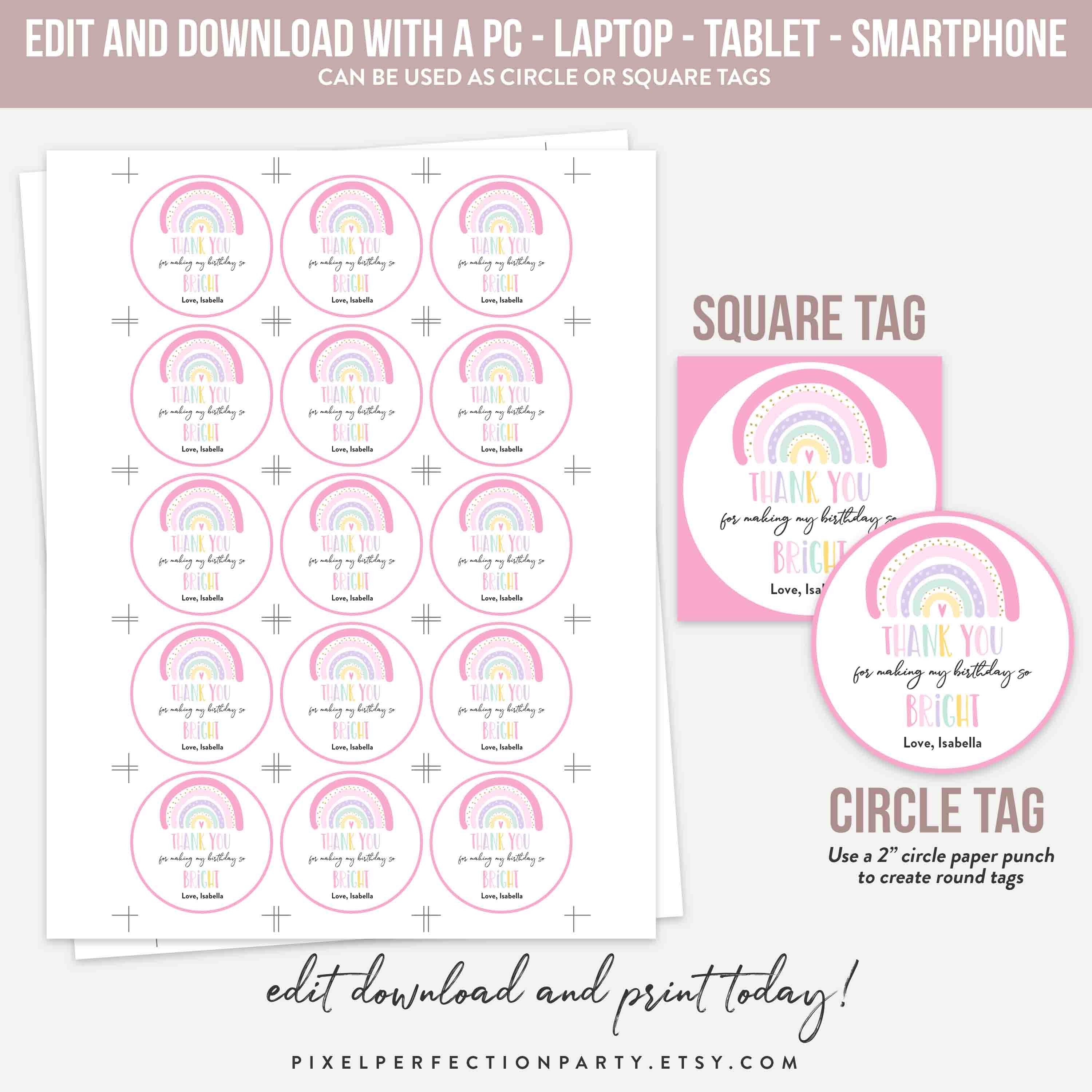 Editable Rainbow Favor Tag Pastel Rainbow Birthday Party - Etsy UK