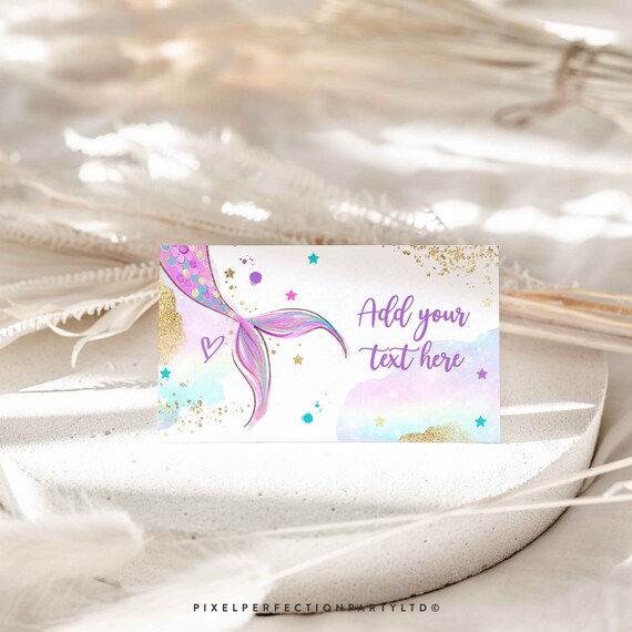 Editable Mermaid Fold Over Food Labels Mermaid Buffet Card Favors ...