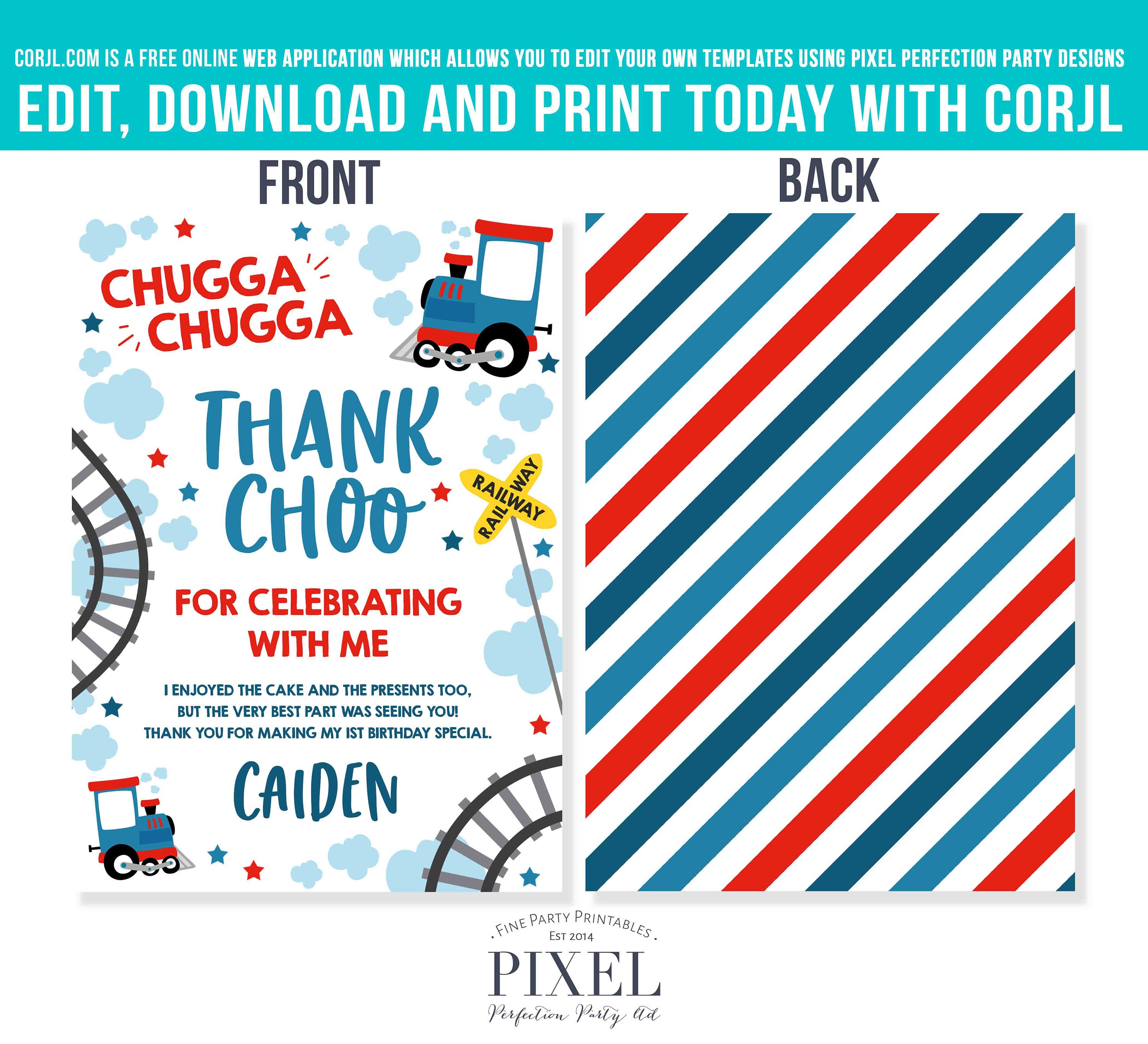 Editable Choo Choo Train Birthday Party Thank You Card Train | Etsy