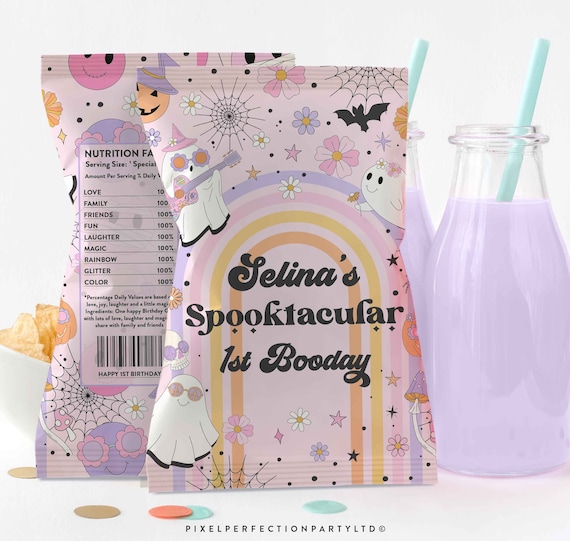 Editable Spooky Halloween Ghost Birthday Chip Bag Favors Retro - Etsy