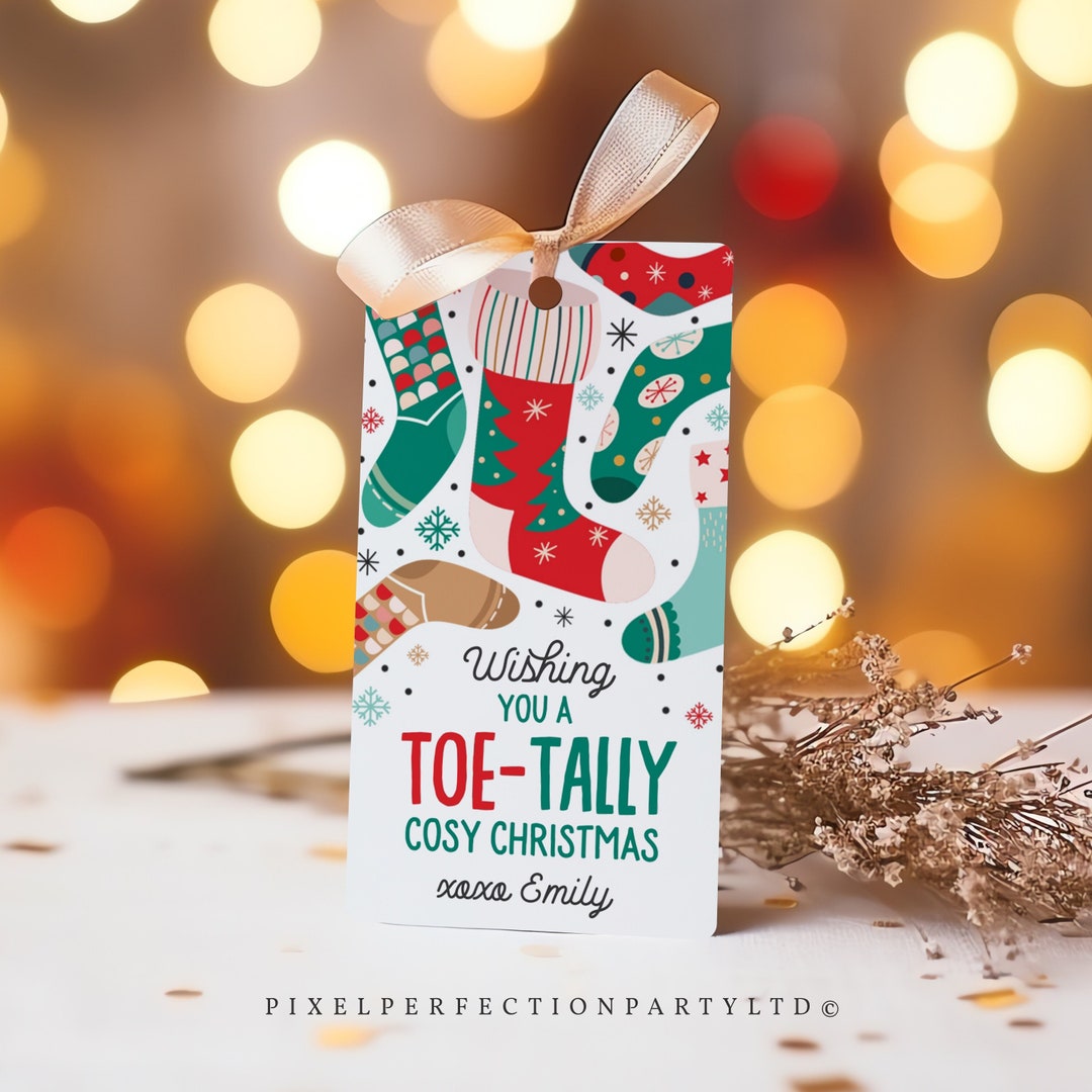 Editable Wishing You A Toe-tally Cosy Christmas Socks Gift Tag Fuzzy ...
