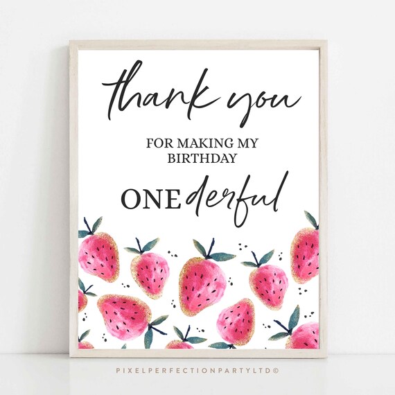 Strawberry Birthday Table Sign Berry Birthday Thank You ONEderful Party ...