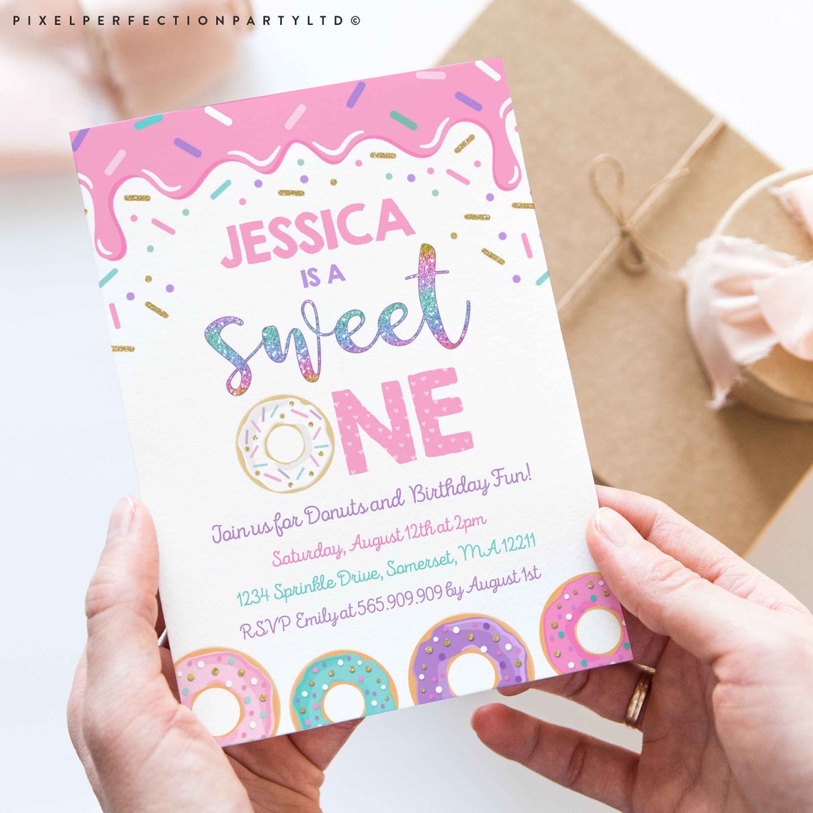 Editable Donut 1st Birthday Invitation Donut Sweet One Birthday Invite ...