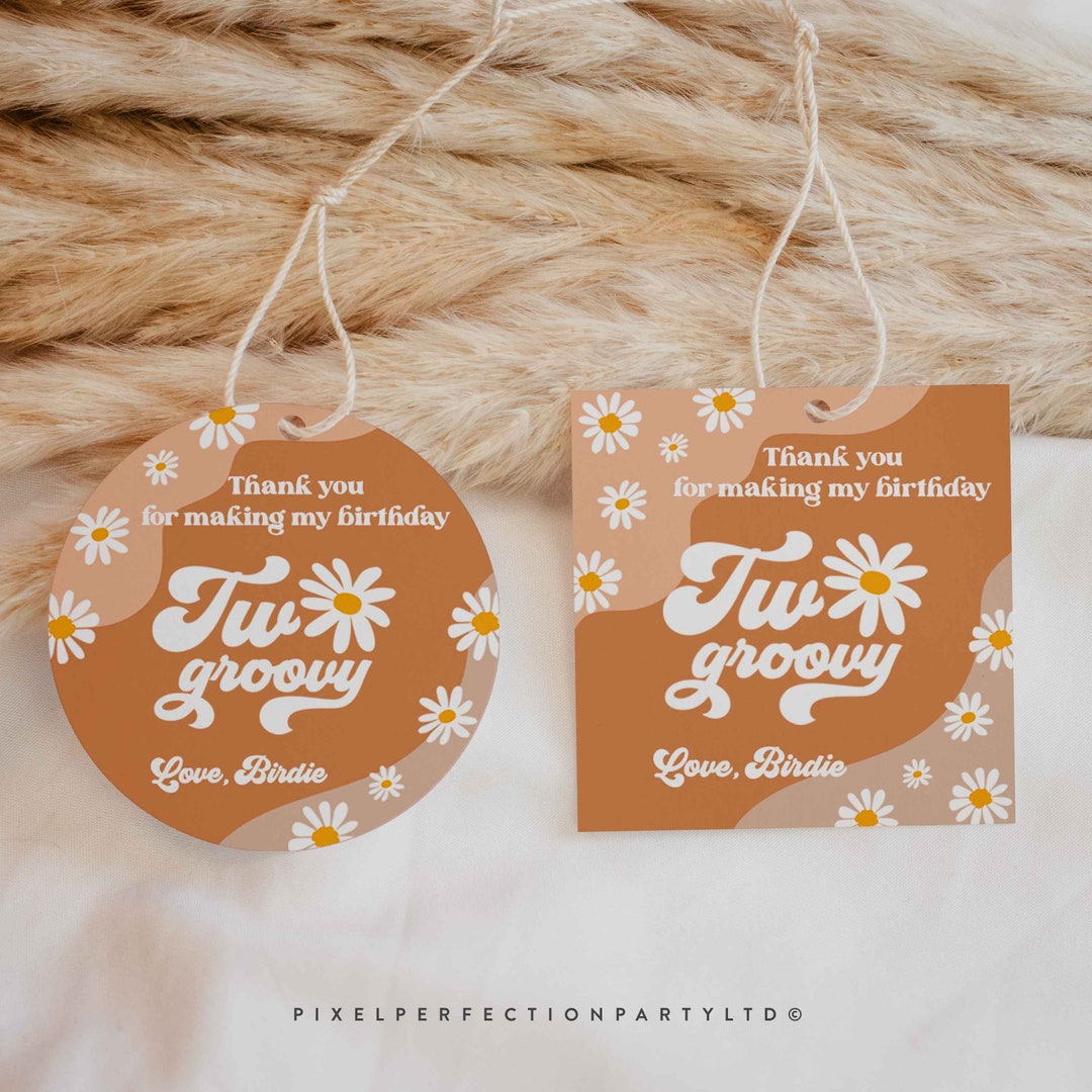 Editable Groovy 1st Birthday Party Favor Tag Retro Groovy Floral 70's ...