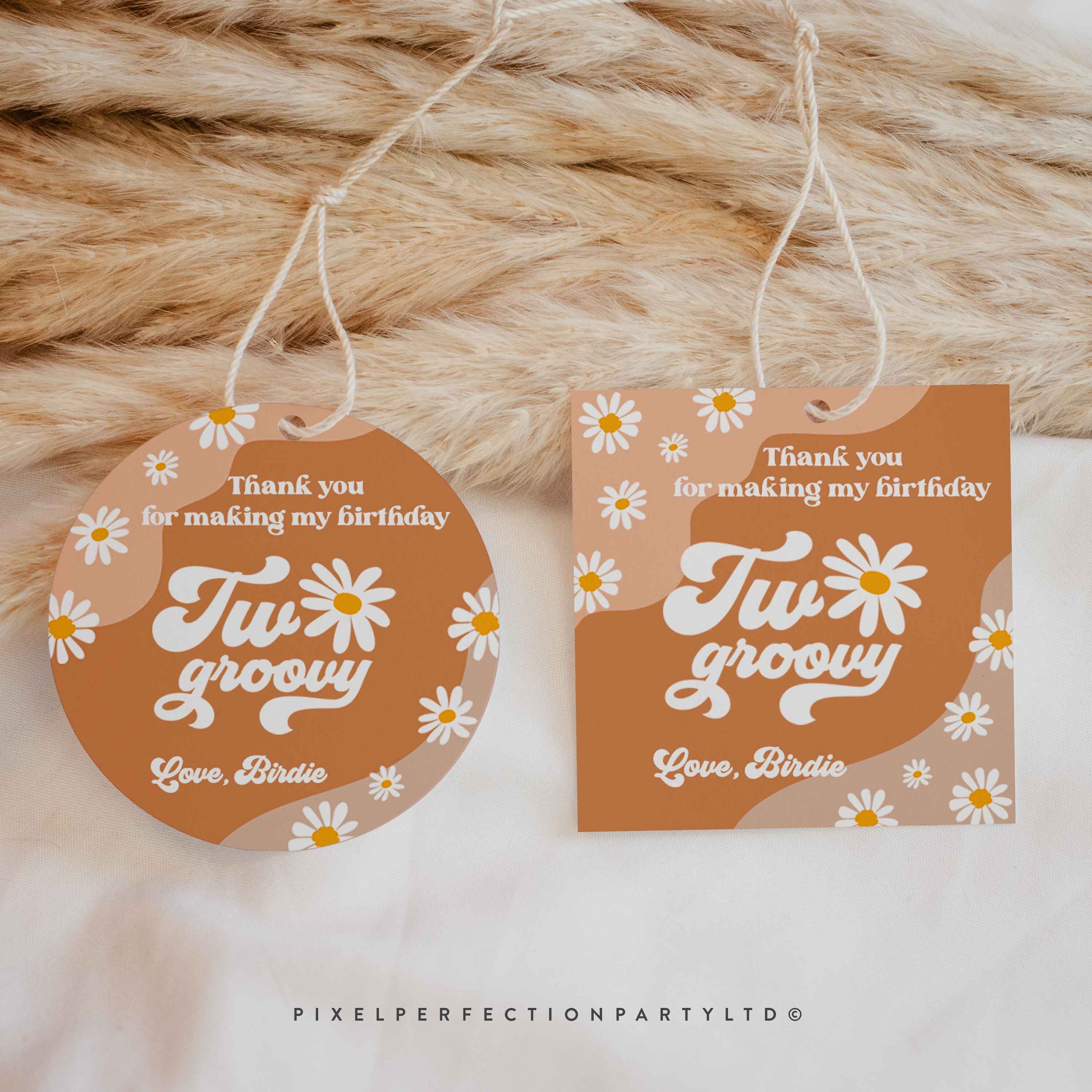 Editable Groovy 1st Birthday Party Favor Tag Retro Groovy Floral 70's ...