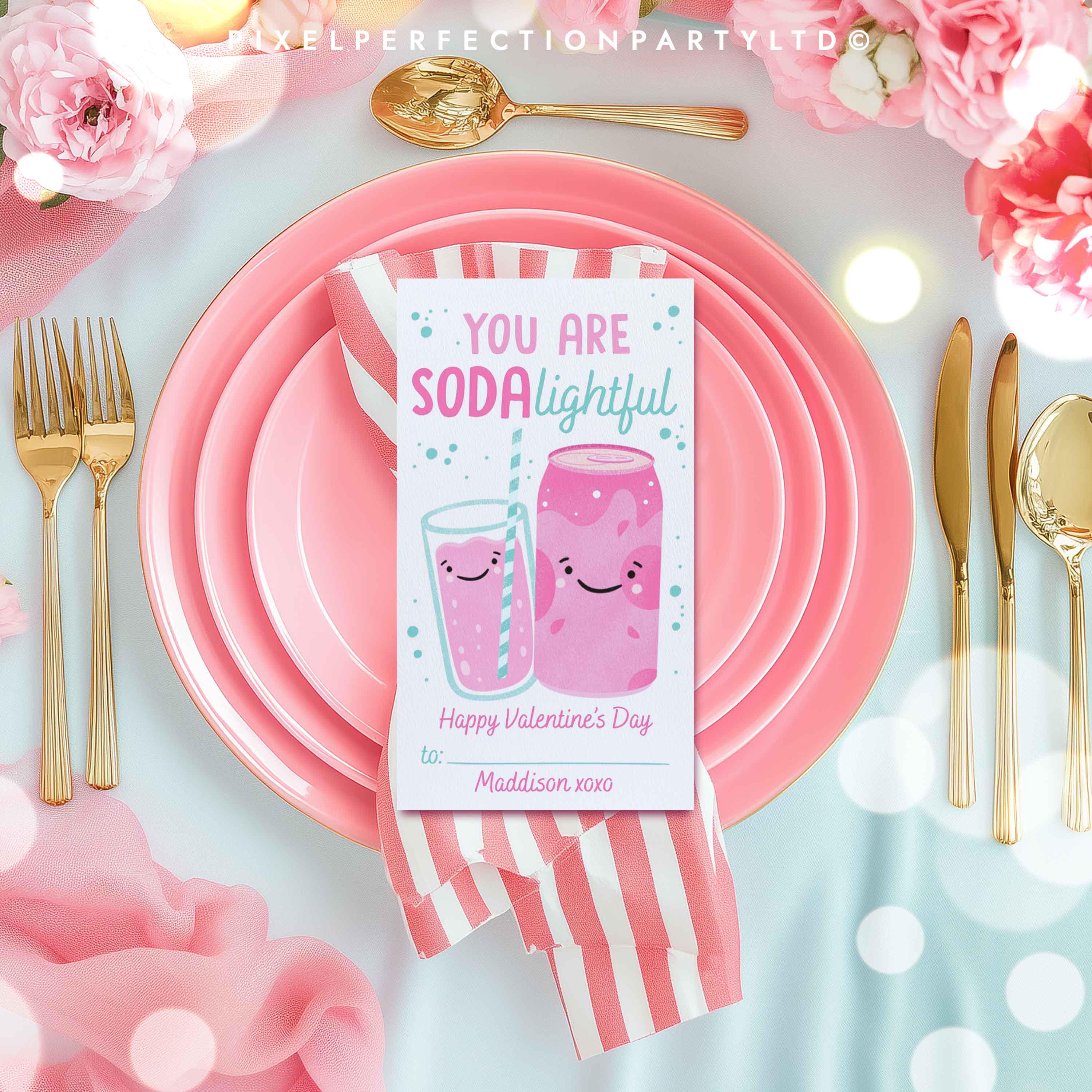 Editable Valentine Soda Gift Tag You Are Soda-lightful Valentine Tag ...