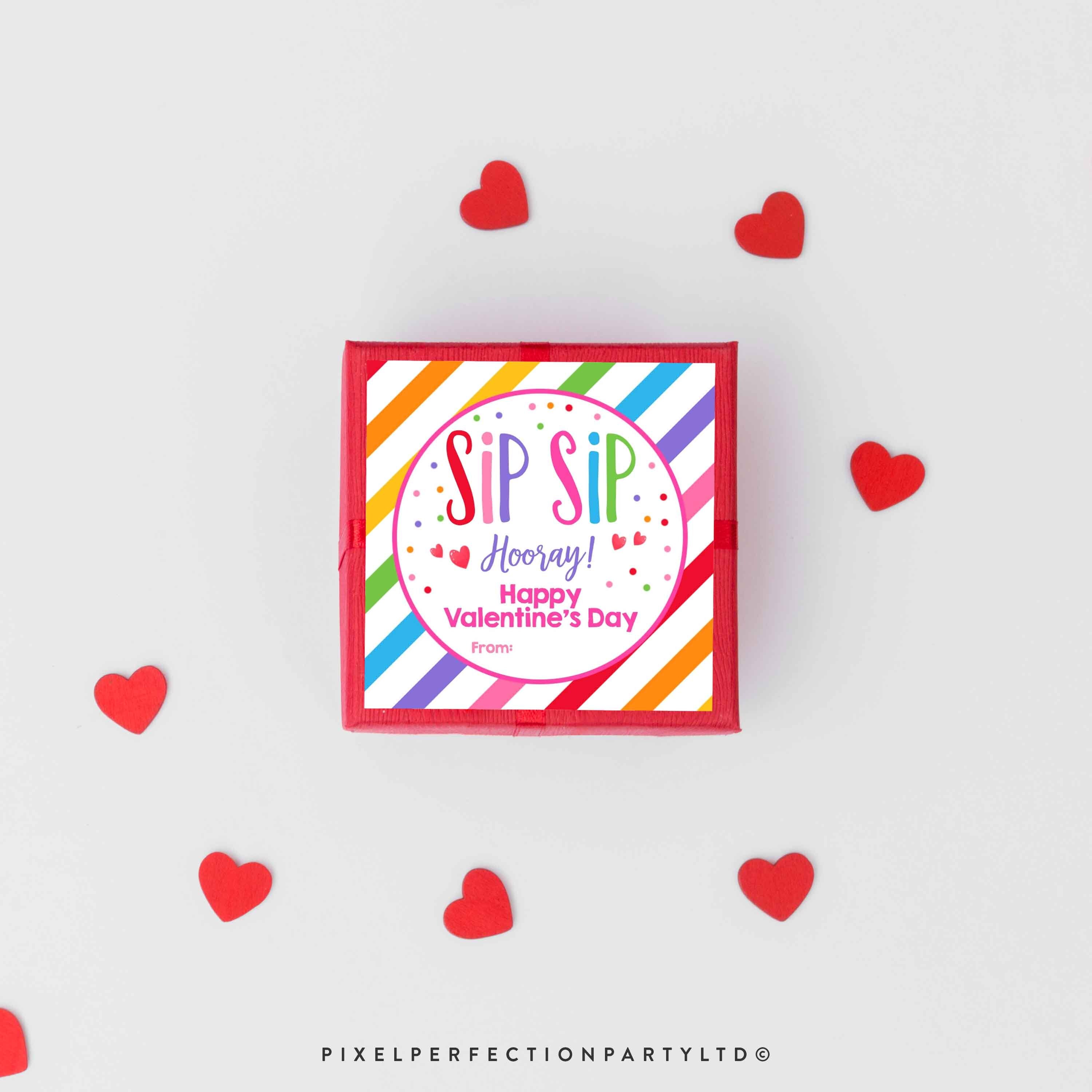 Editable Sip Sip Hooray Valentineʼs Day Gift Tag Valentine Silly Straw ...