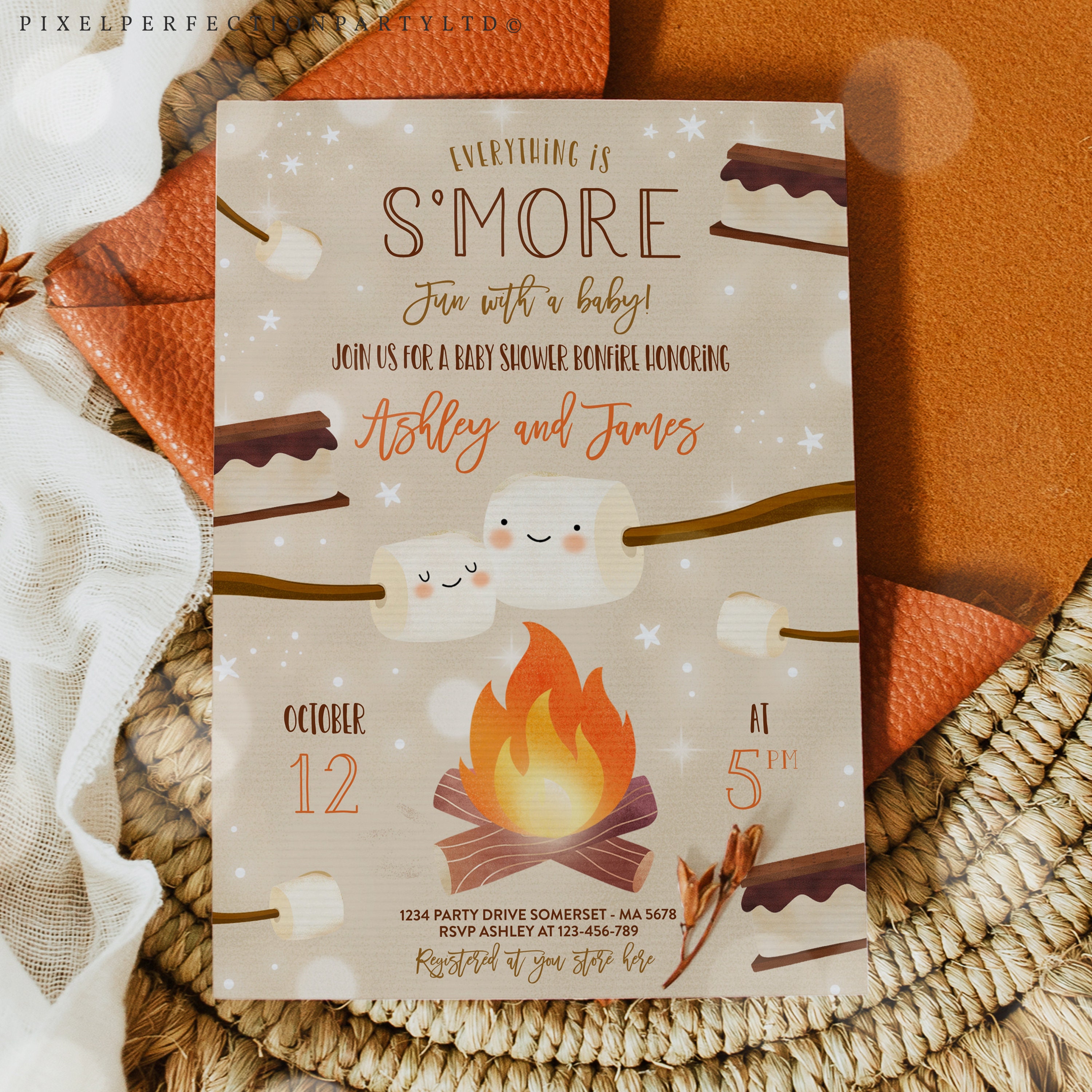 Editable S'more Baby Shower Invitation Bonfire Baby Shower Camping Baby ...