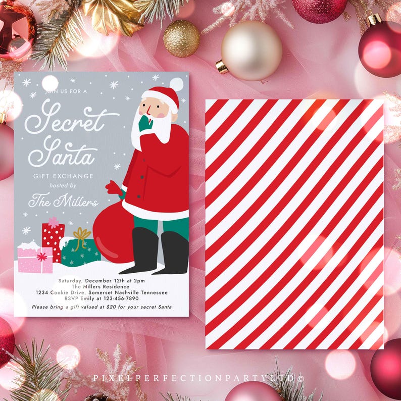 Editable Secret Santa Gift Exchange Invitation Santa Holiday Gift ...