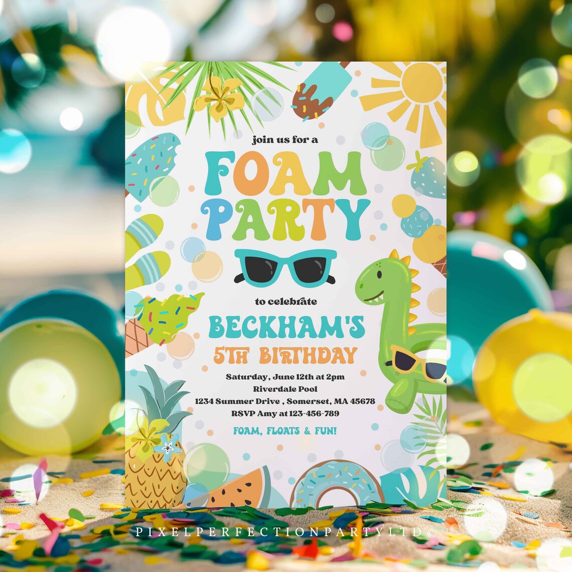 Editable Foam Birthday Party Invitation Tropical Pool Foam Boy Pool ...