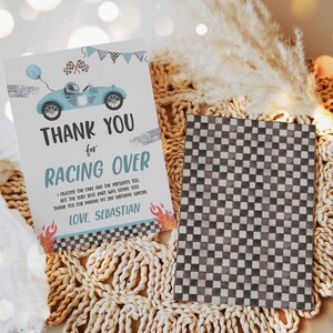 Editable Two Fast Birthday Thank You Card Blue Race Car Thank You Cards ...