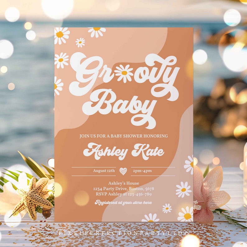 Editable Groovy Baby Shower Invitation Retro Groovy Bohemian Hippie ...