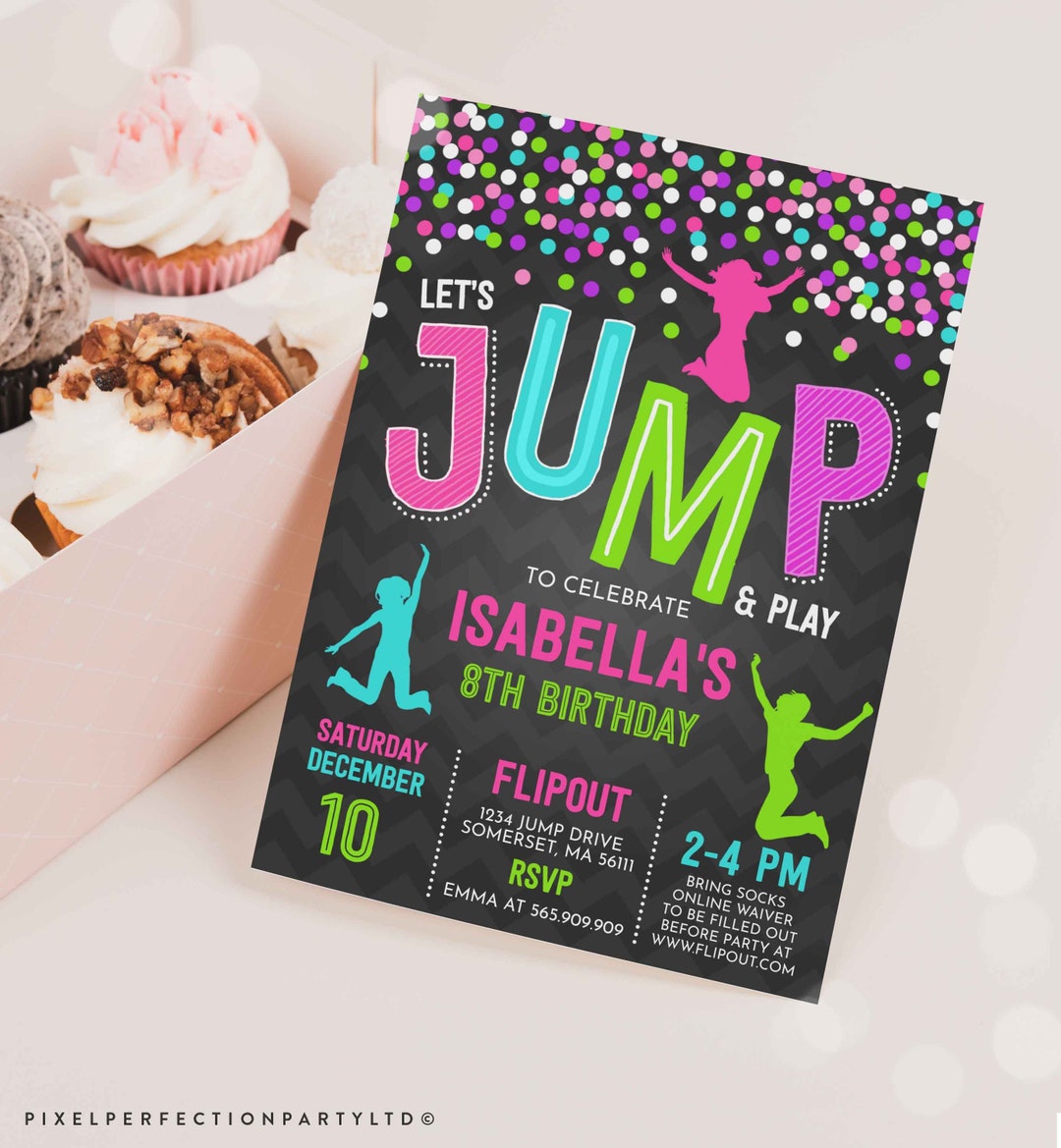 Jump Invitation Jump Birthday Invitation Trampoline Party Bounce House ...