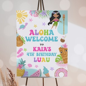 Editable Hawaiian Luau Birthday Welcome Sign Pineapple 1st Birthday ...