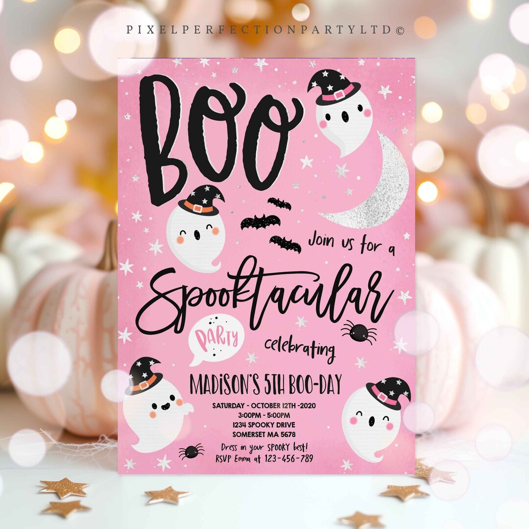Editable Halloween Pink Ghost Birthday Invitation Girly Cute Spooky ...