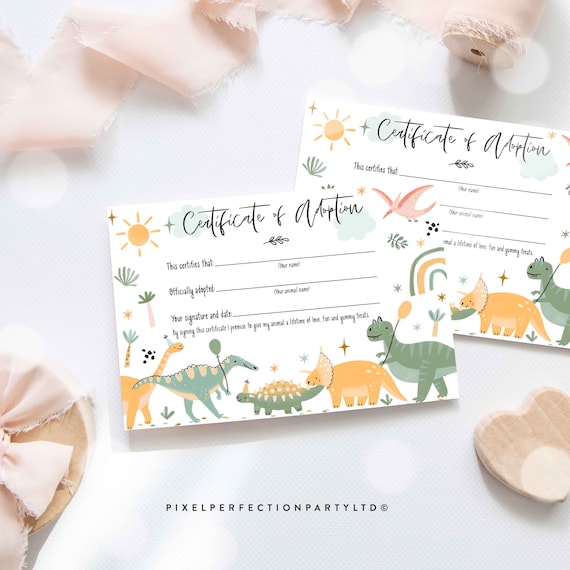 Dinosaur Adoption Certificate Dinosaur Certificate Of Adoption Adopt A ...